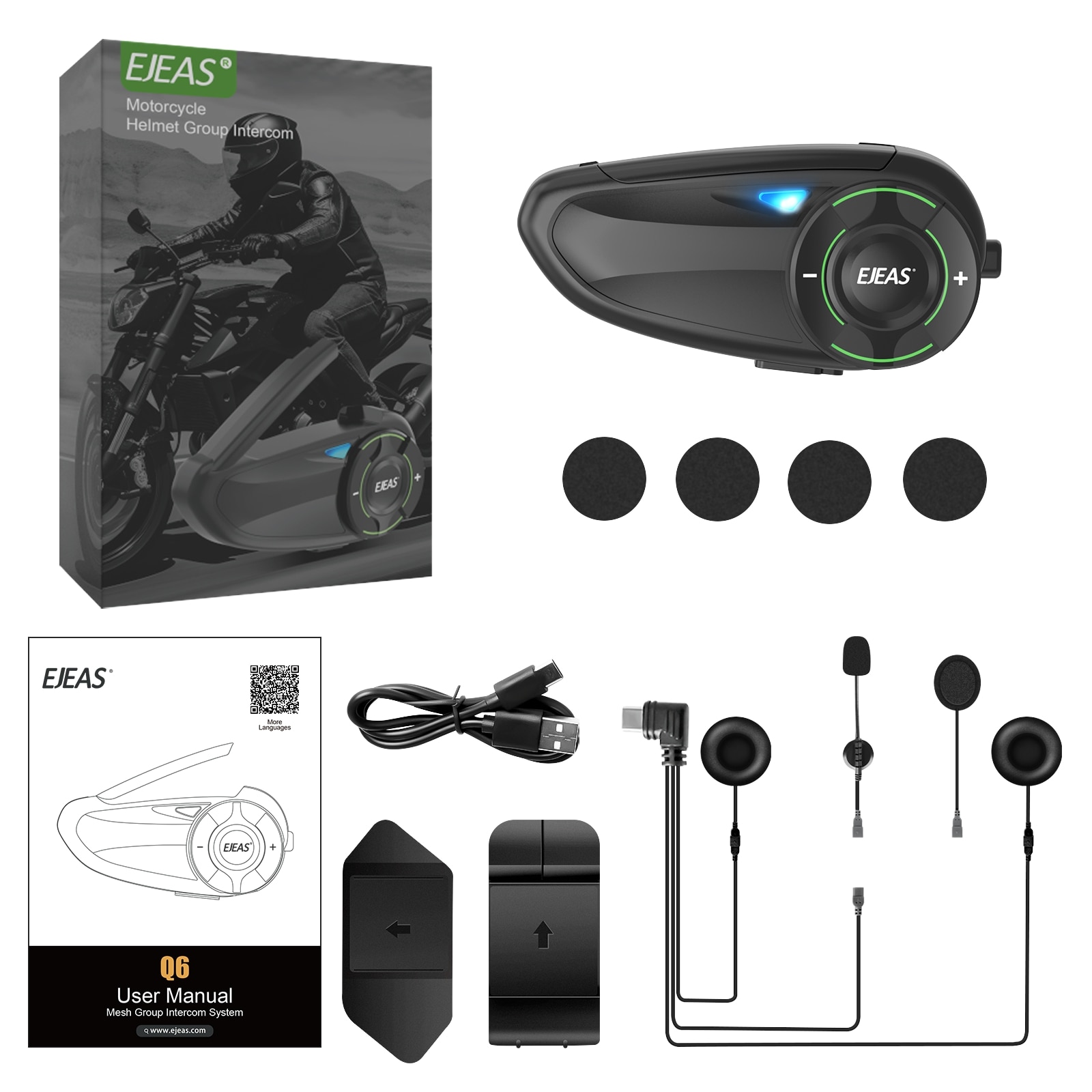 Sistem de comunicare moto intercom EJEAS Q8, Mesh 3, music sharing ...