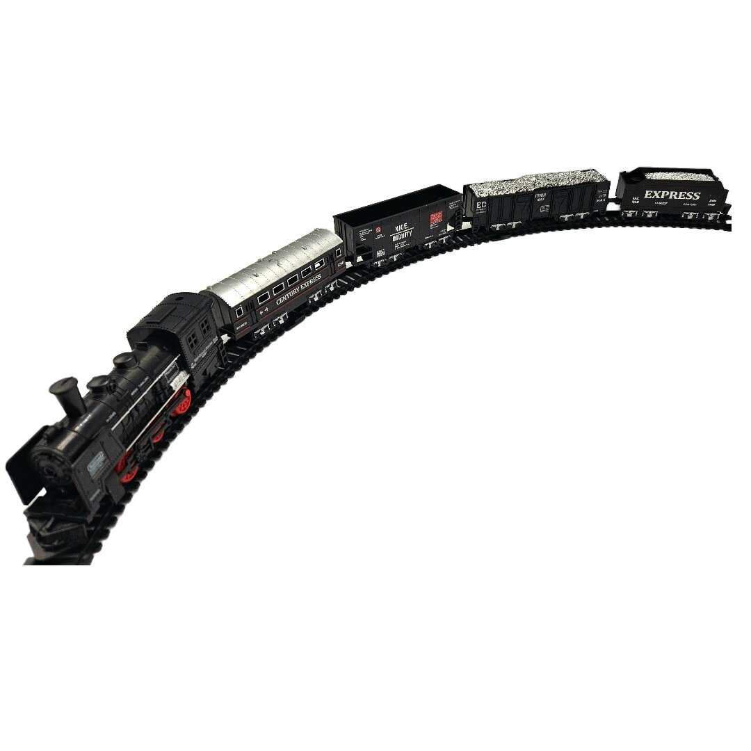 Set Circuit Tren Electric cu lumini, Locomotiva si 4 vagoane, 19 piese ...