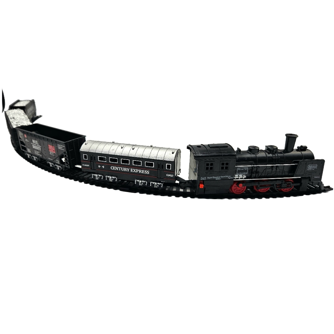 Set Circuit Tren Electric cu lumini, Locomotiva si 4 vagoane, 19 piese ...