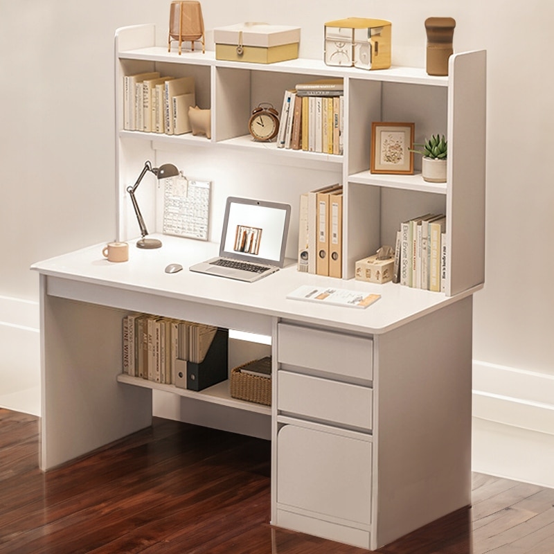 Birou cu raft si sertare, alb, 100 x 45 x 131 cm, BADU - eMAG.ro