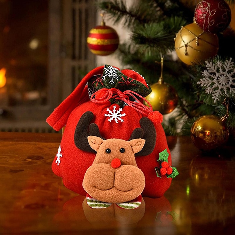 Saculet pentru cadou, model de sarbatoare cu personaje de poveste, ren ...