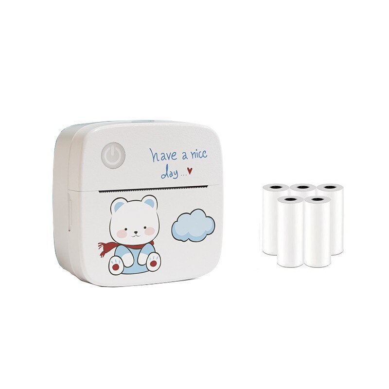 Mini imprimanta termica, BOMSTOM, cu 5 role (52x30 mm) hartie ...