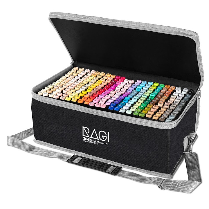 Set 264 de markere colorate RAGI, capete duble, cerneala pe baza de ...