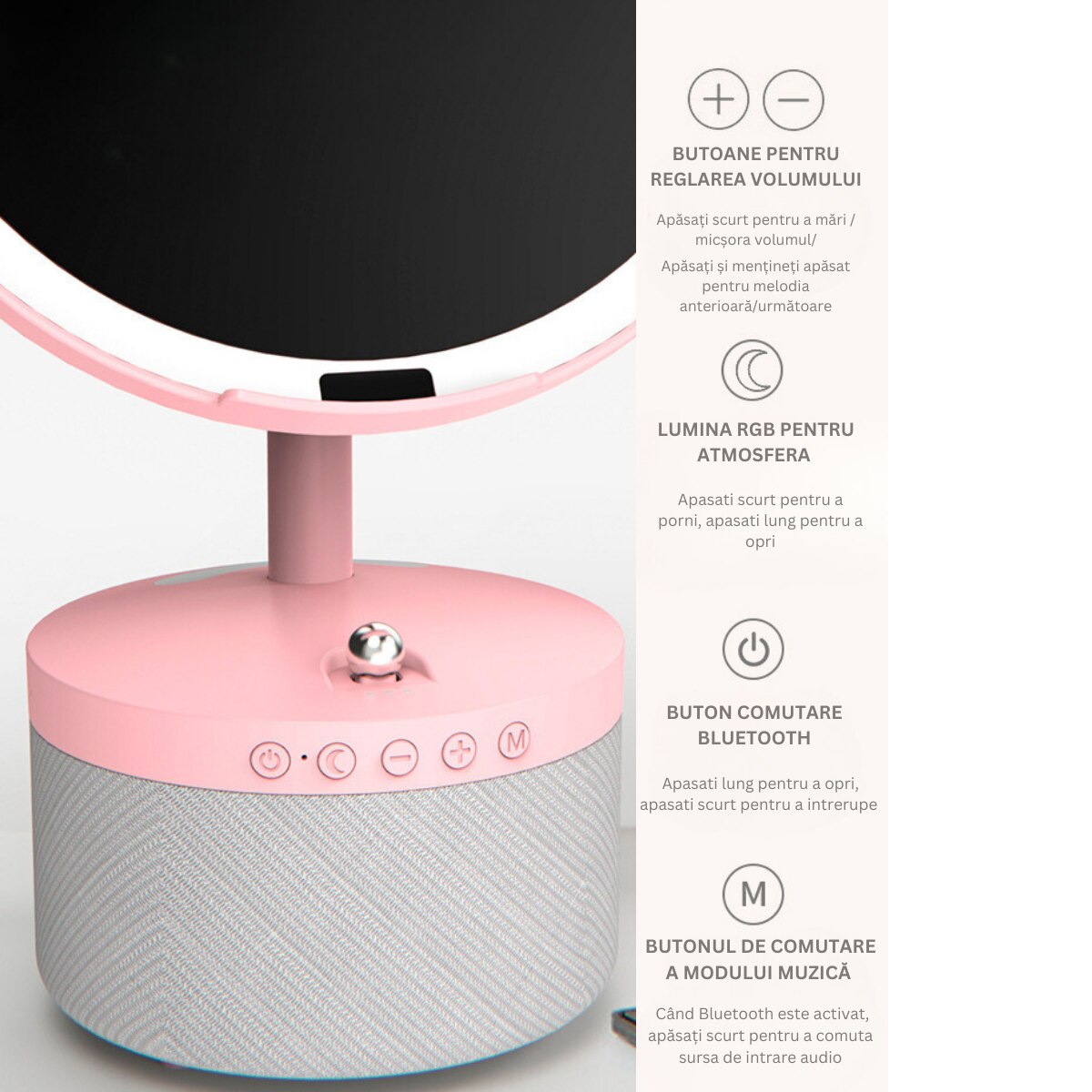 Oglinda cosmetica cu iluminare Led pentru machiaj, cu boxa Bluetooth ...