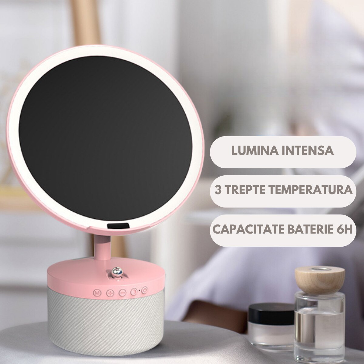 Oglinda cosmetica cu iluminare Led pentru machiaj, cu boxa Bluetooth ...