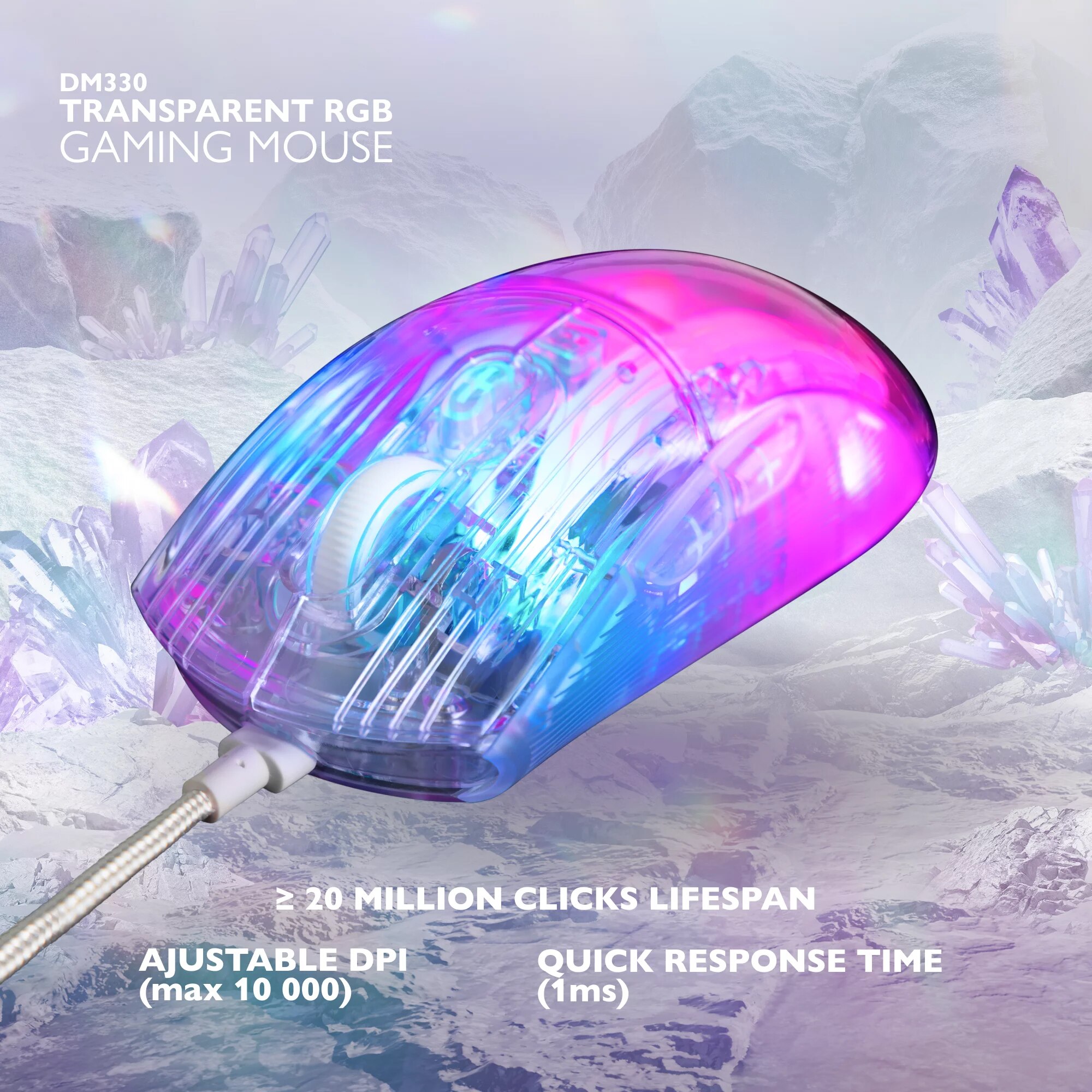 Mouse gaming RGB Deltaco Gaming DM330, 10000 dpi, 1000 Hz, Transparent ...