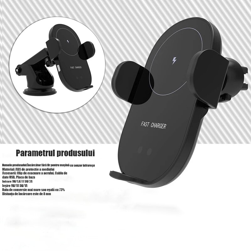 Incarcator Auto Wireless fara fir cu sensor infrarosu si clema automata ...