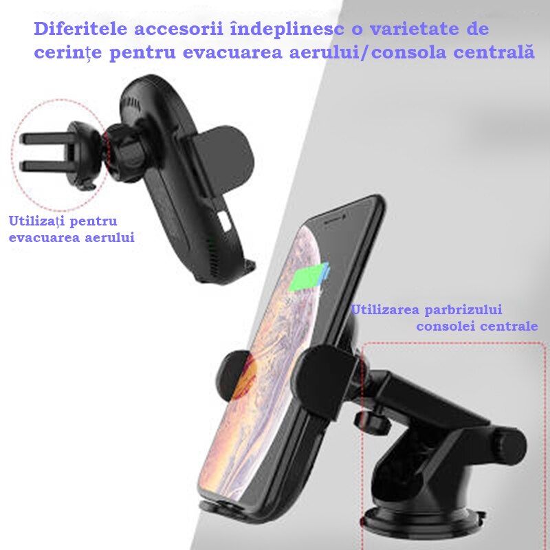 Incarcator Auto Wireless fara fir cu sensor infrarosu si clema automata ...