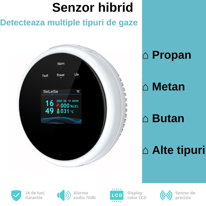 Detector cu senzor de gaz wireless SeLeSe, portabil, pentru detectare ...