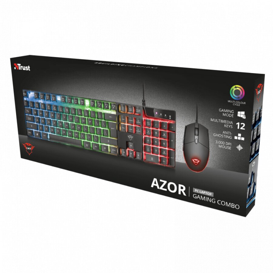 Tastatura Trust GTX 838 Azor Gaming si mouse, Combo, Iluminare RGB ...