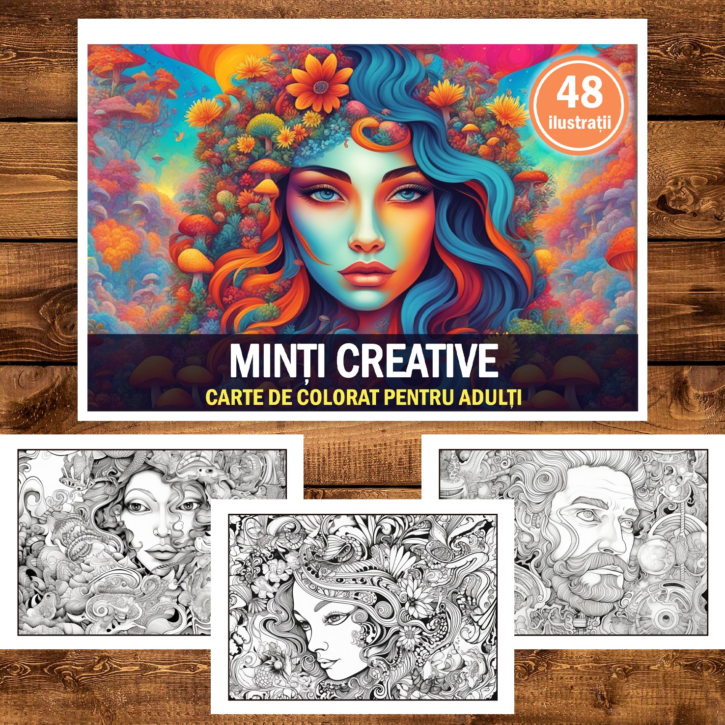 Carte de colorat cu 48 de ilustratii, Minti Creative, 102 pagini - eMAG.ro