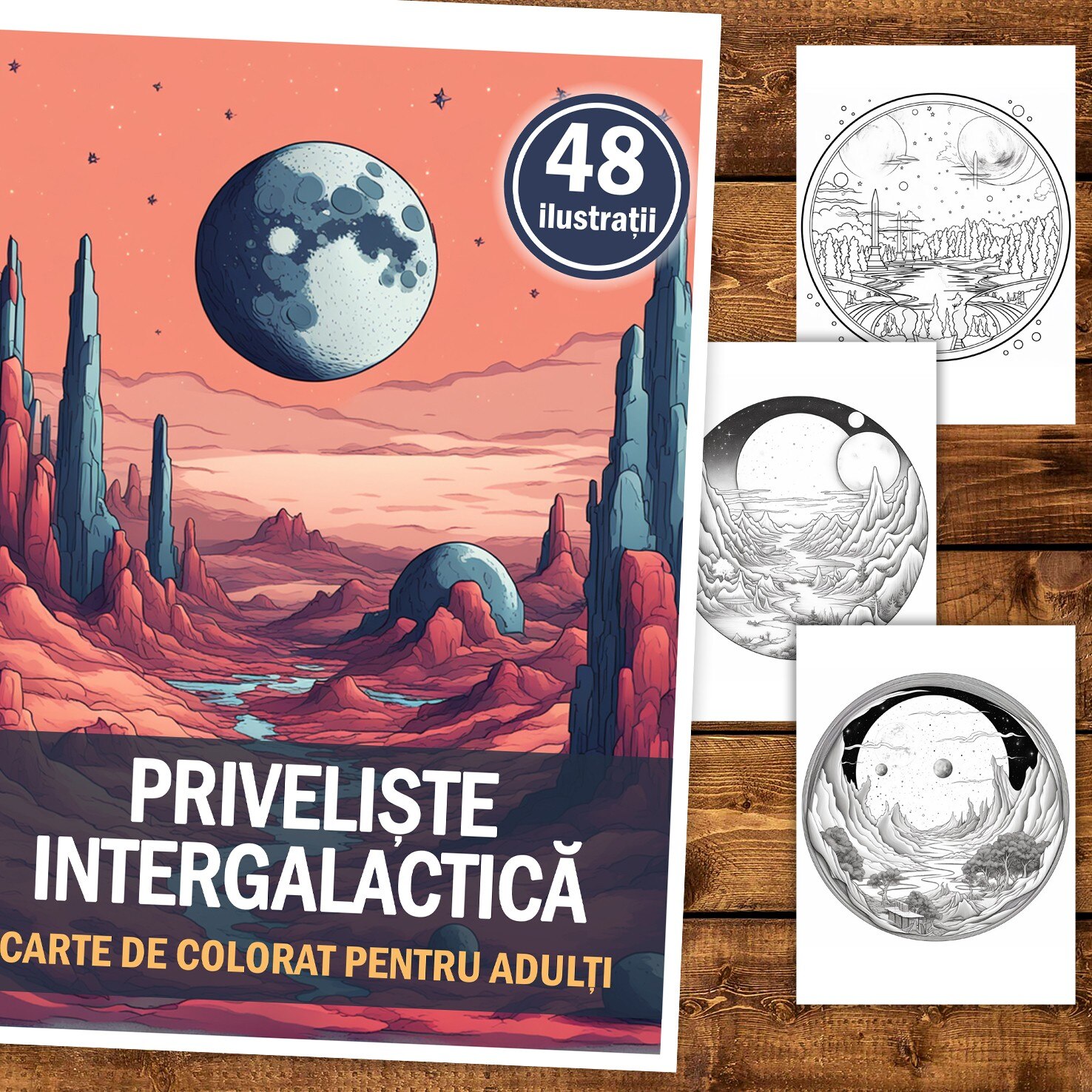 Carte de colorat cu 48 de ilustratii, Priveliste intergalactica, 102 ...