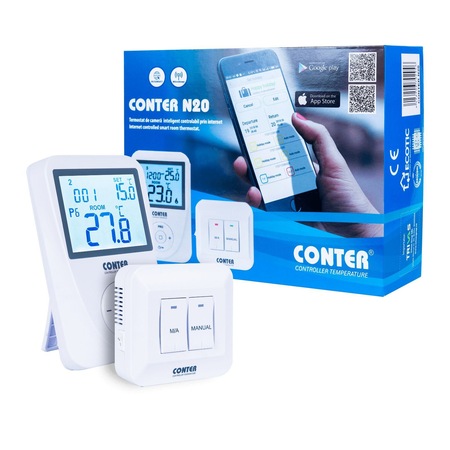 Termostat electronic smart Conter N20, controlabil prin internet, fara fir, compatibil iOS ...