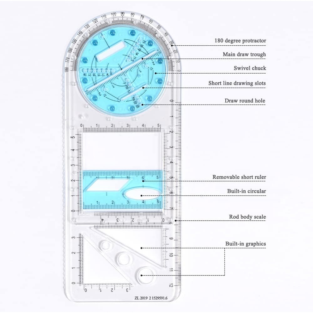 Set 2 Rigla de desen multifunctionala, JENUOS庐, Protractor, 4 in 1 ...