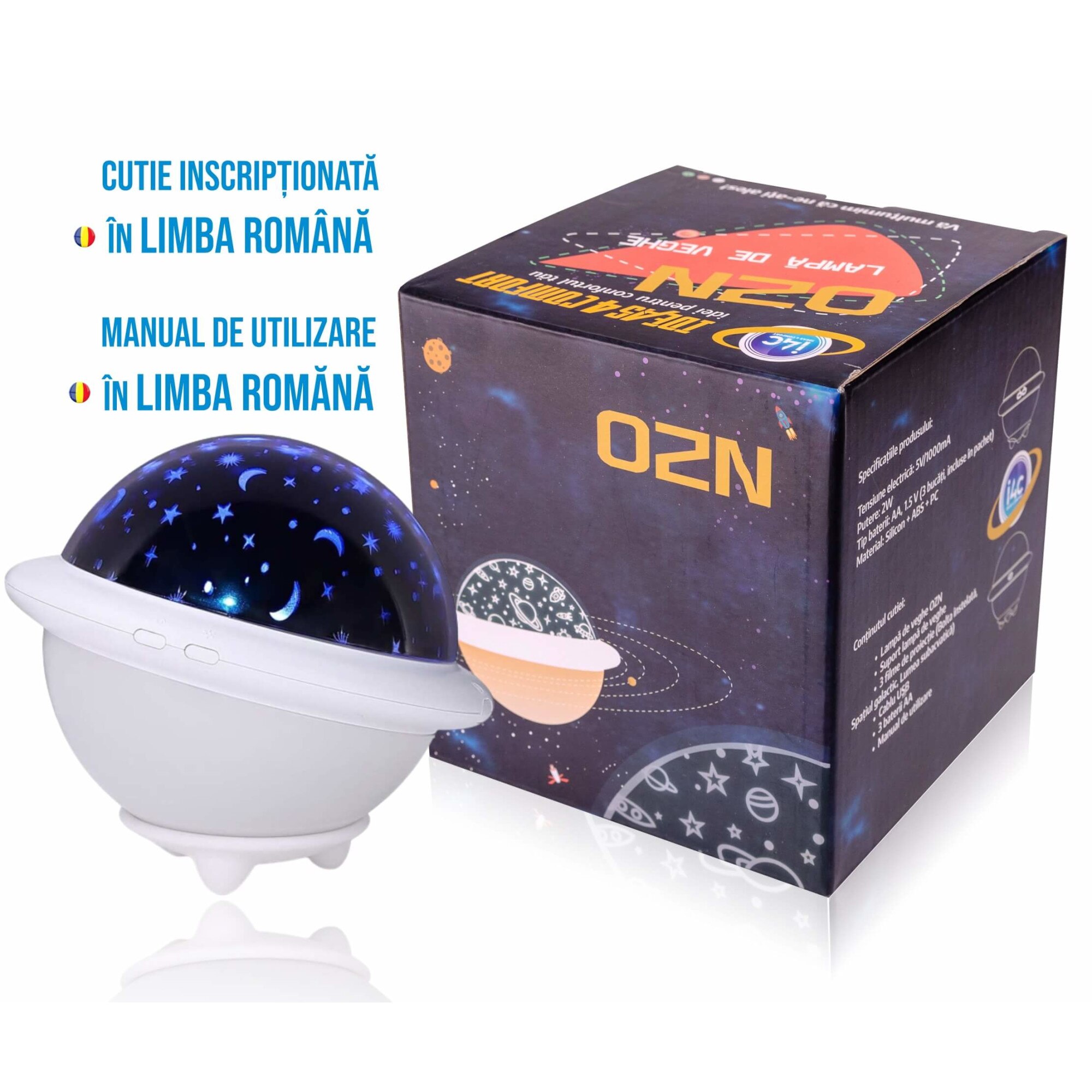 Lampa de veghe OZN portabila cu LEDuri pentru copii, cu proiector, 3 ...