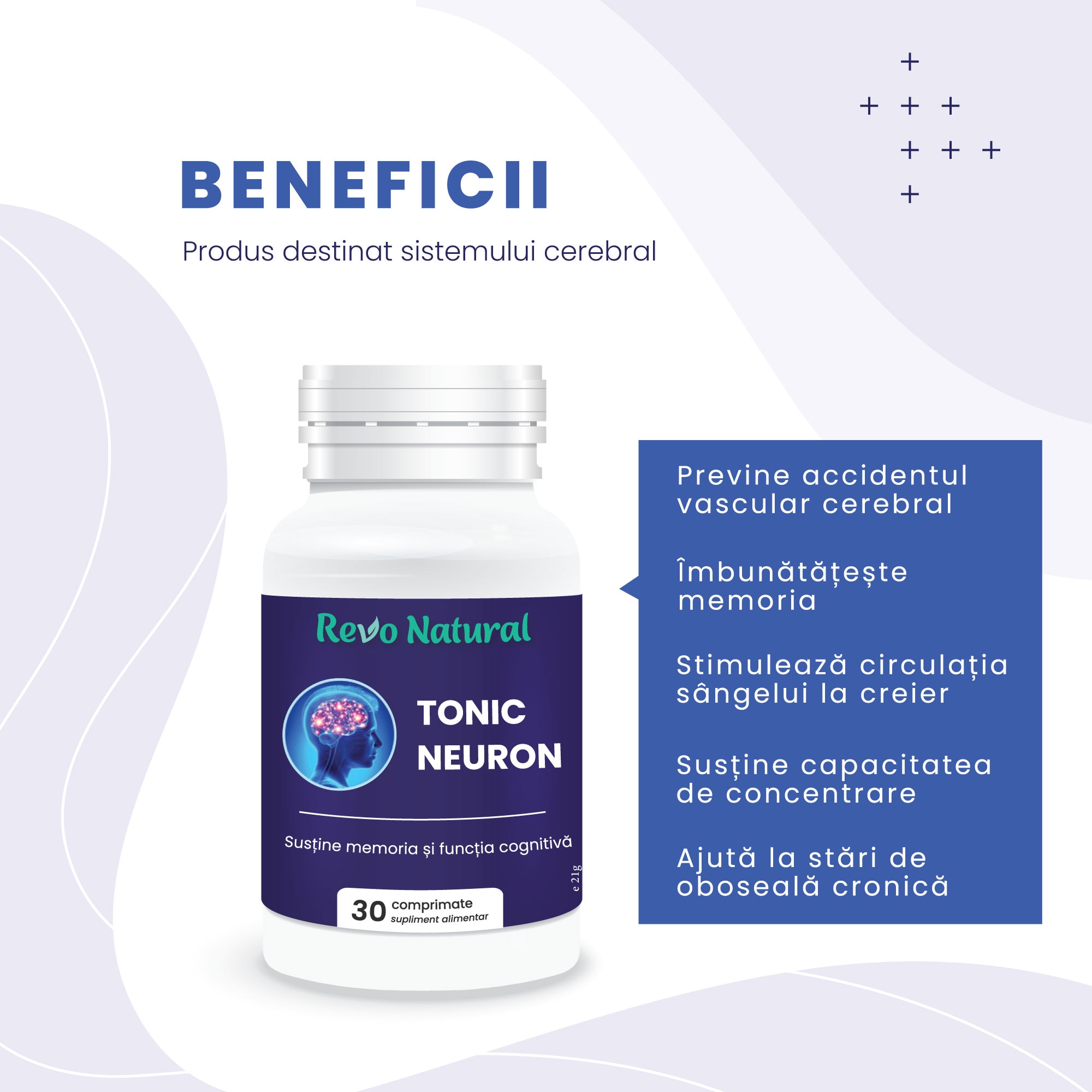 Supliment alimentar pentru memorie, Tonic Neuron, 30 comparimate, Revo ...