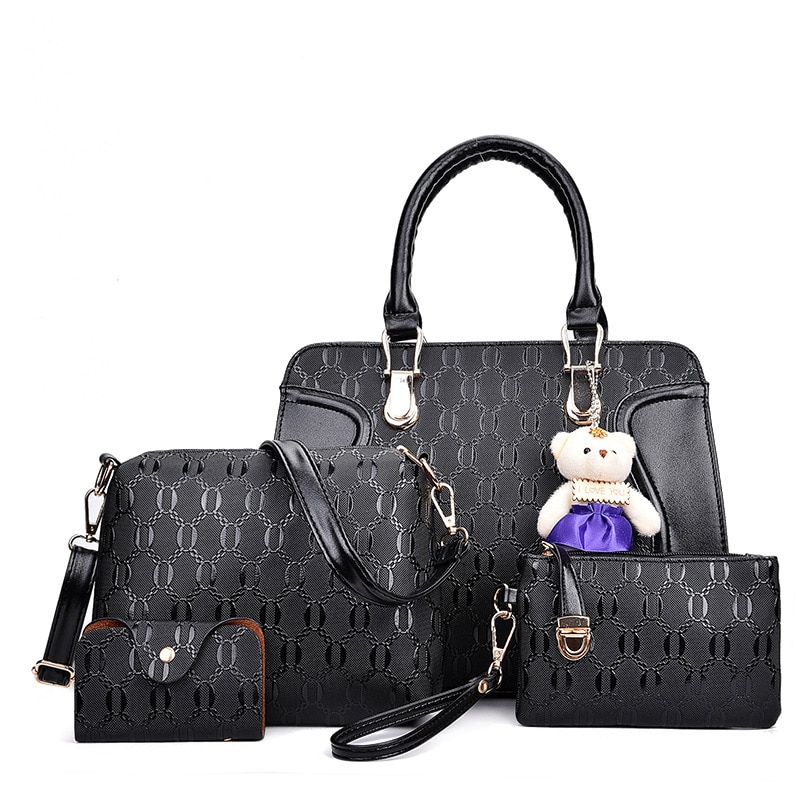 Set 4 Genti Dama, Piele ecologica, Negru - eMAG.ro