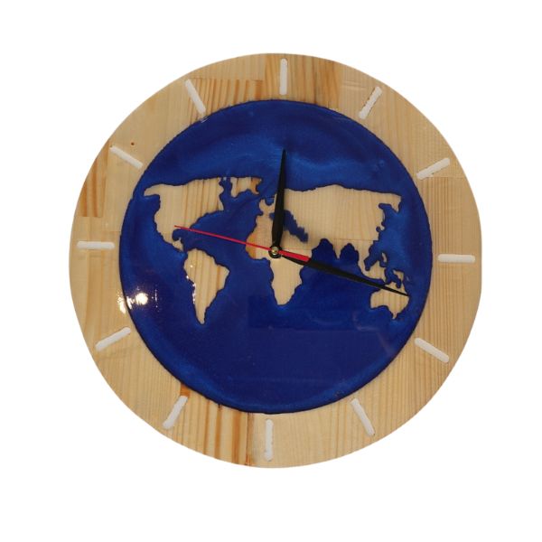 Ceas Perete Handmade Harta lumii, din Lemn de Brad si Rasina Epoxidica ...