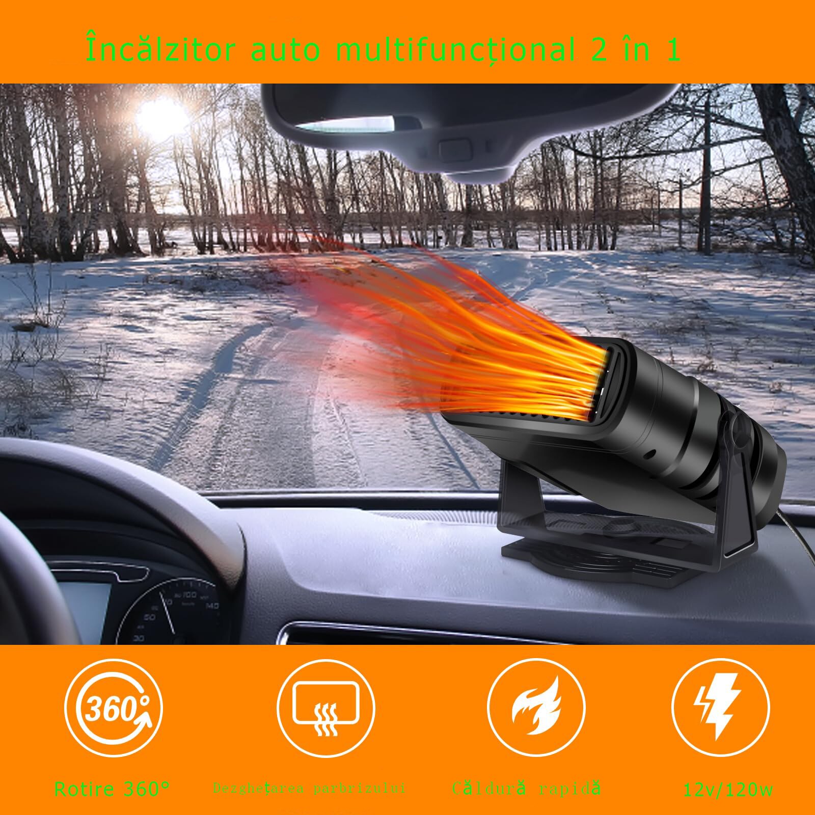 Incalzitor de masina, 12V, 120W, Negru - eMAG.ro