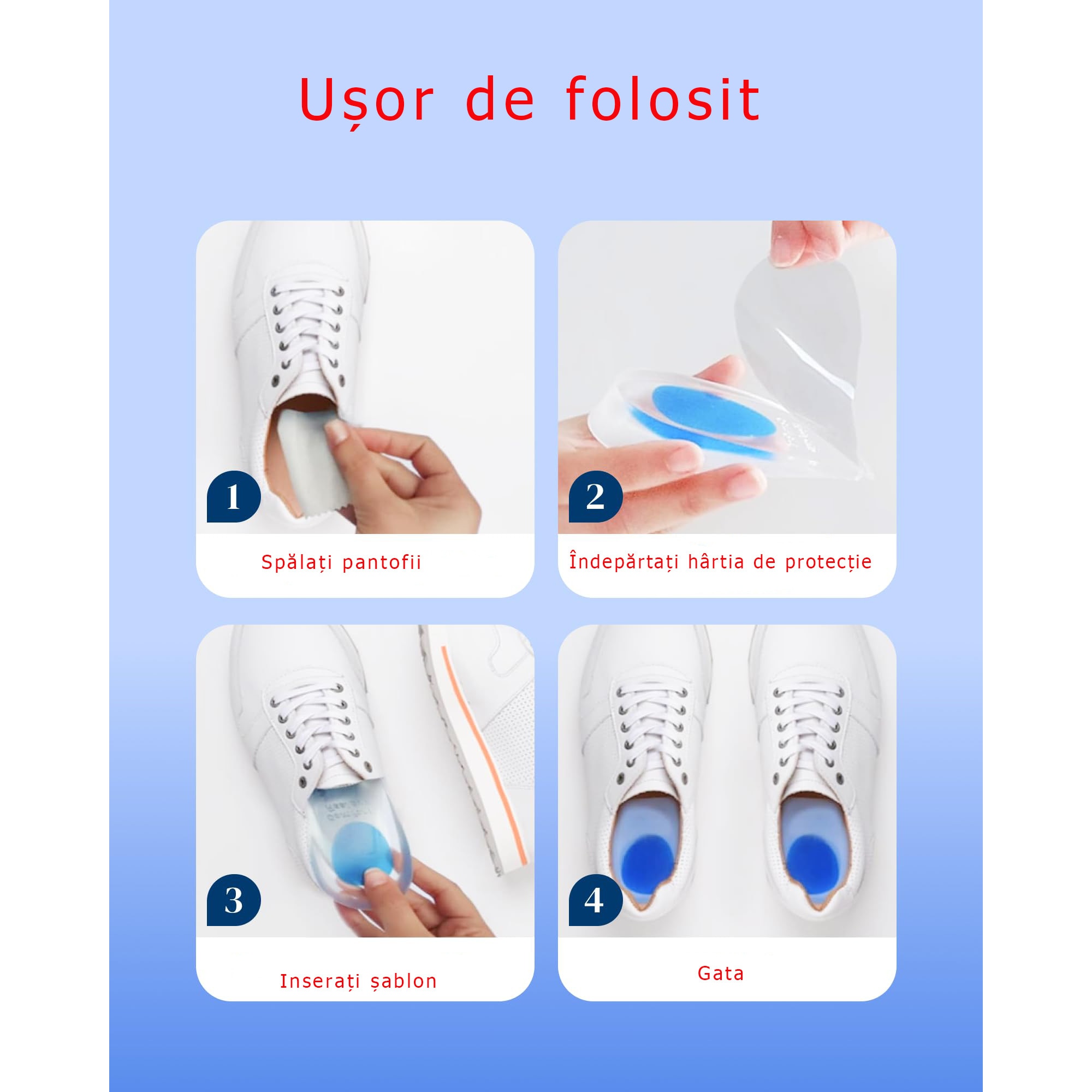 Set 2 branturi confortabile pentru calcai, Transparent/Albastru - eMAG.ro