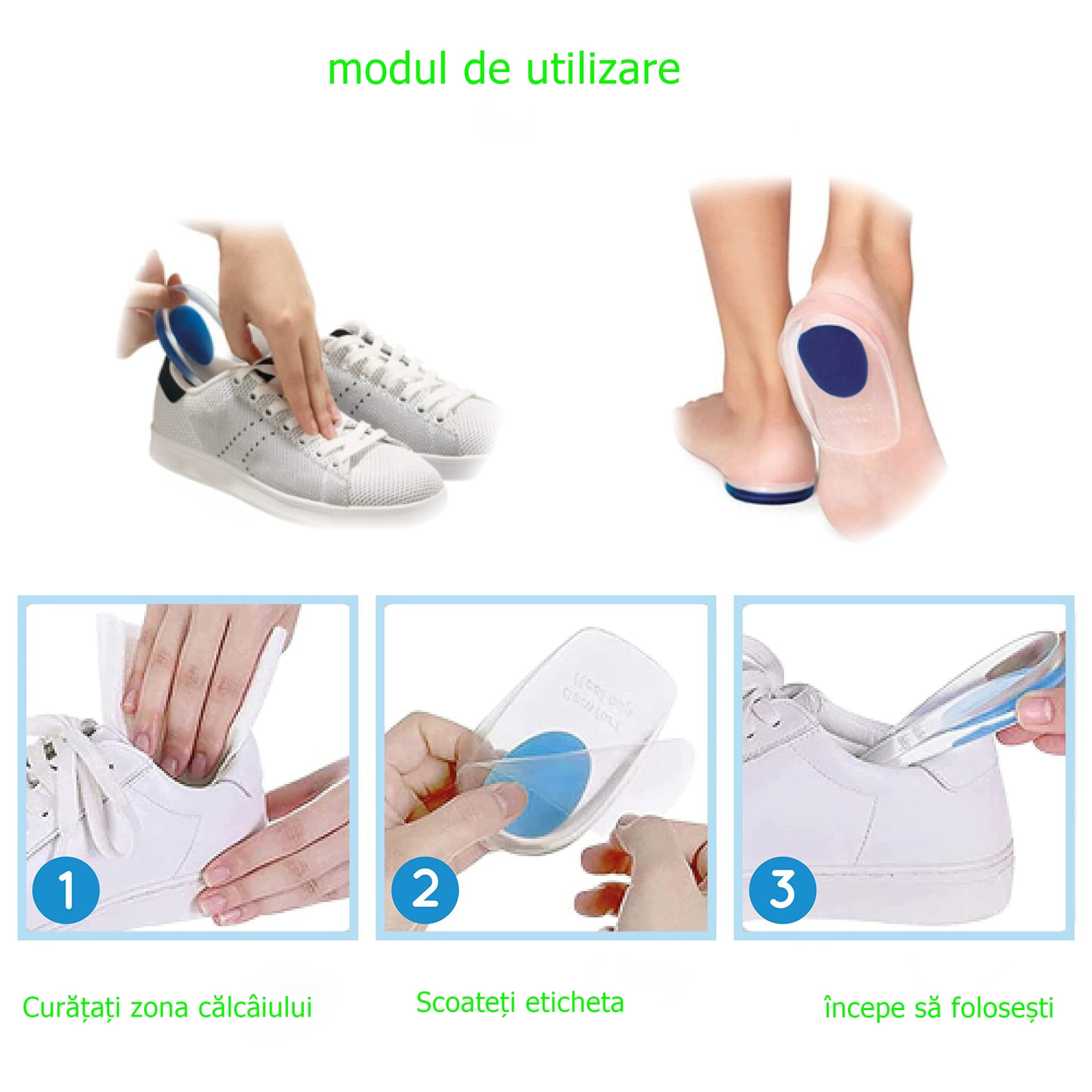 Set 2 branturi confortabile pentru calcai, Transparent/Albastru - eMAG.ro