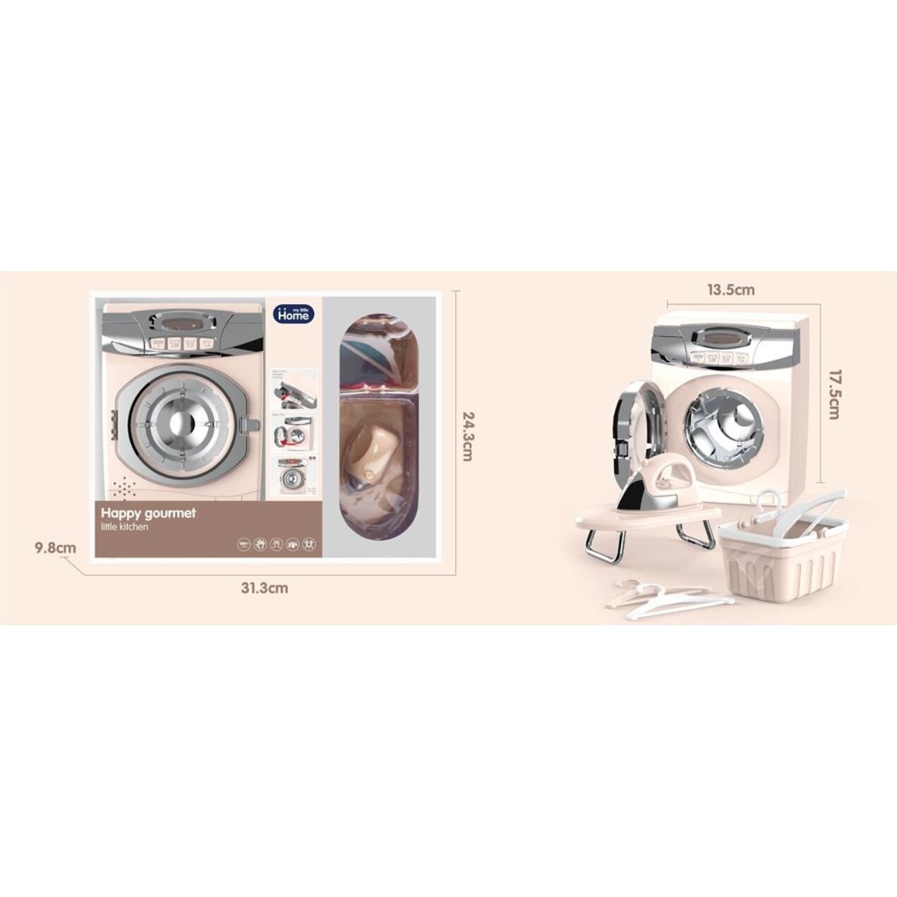 Set mini masina de spalat rufe si fier de calcat, Loka, Efect de sunete ...