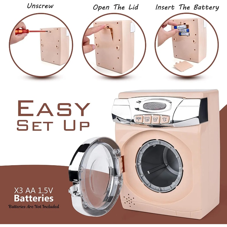 Set mini masina de spalat rufe si fier de calcat, Loka, Efect de sunete ...