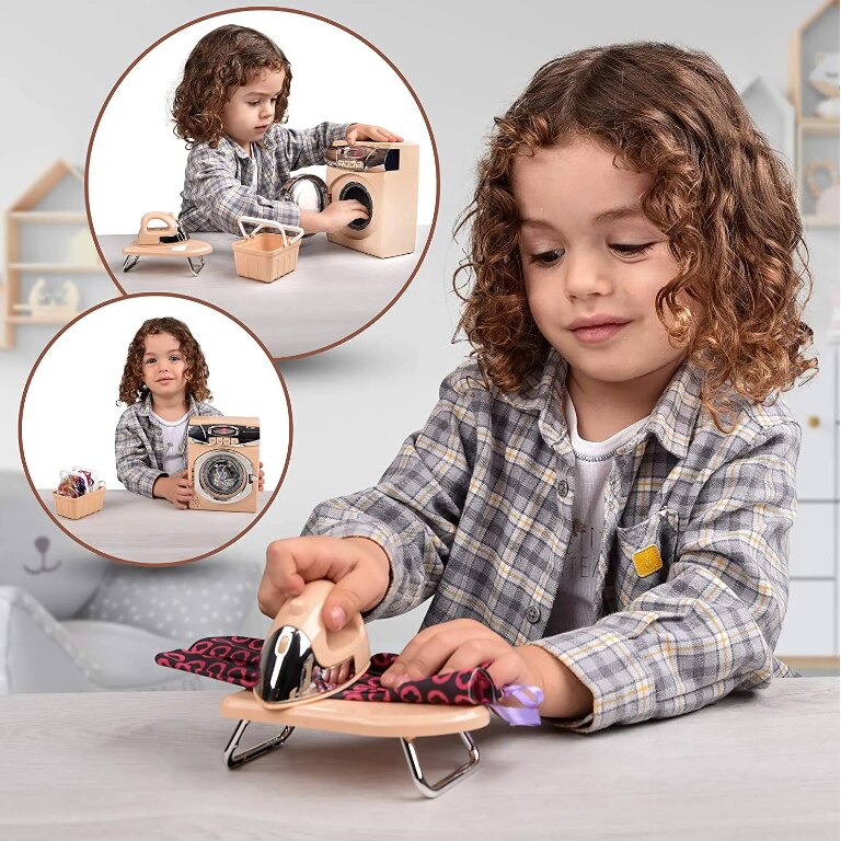 Set mini masina de spalat rufe si fier de calcat, Loka, Efect de sunete ...