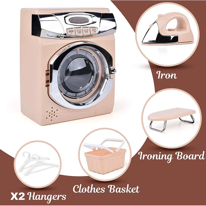 Set mini masina de spalat rufe si fier de calcat, Loka, Efect de sunete ...