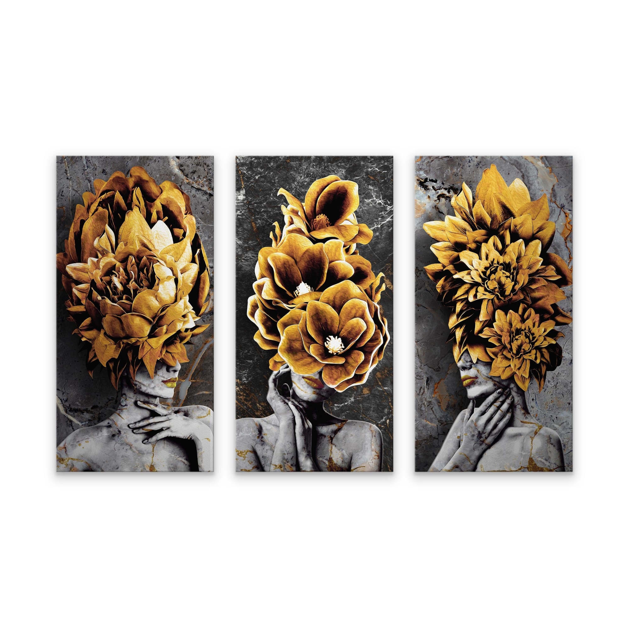 Set 3 tablouri decorative, Portret abstract al unei femei pe fond de ...