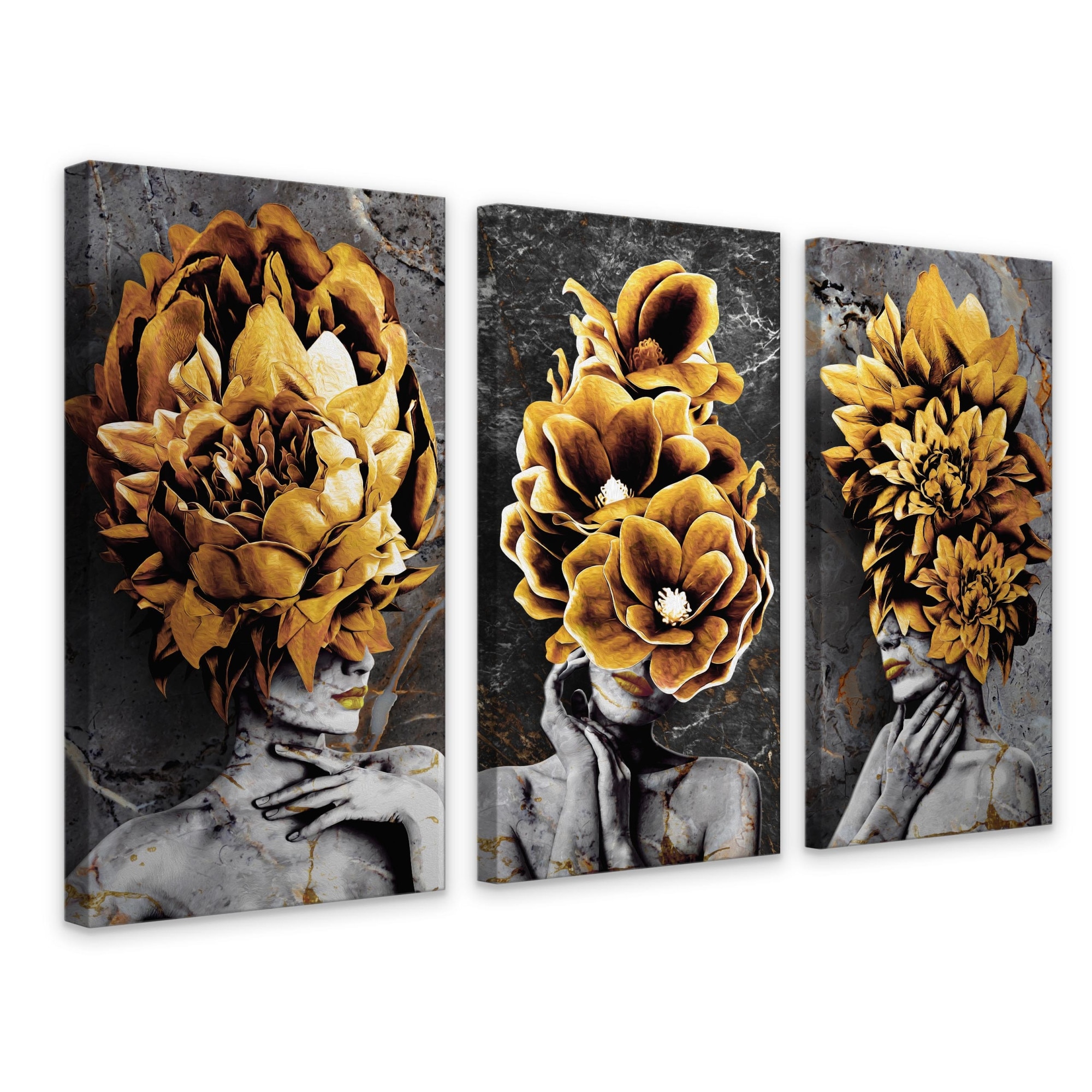 Set 3 tablouri decorative, Portret abstract al unei femei pe fond de ...