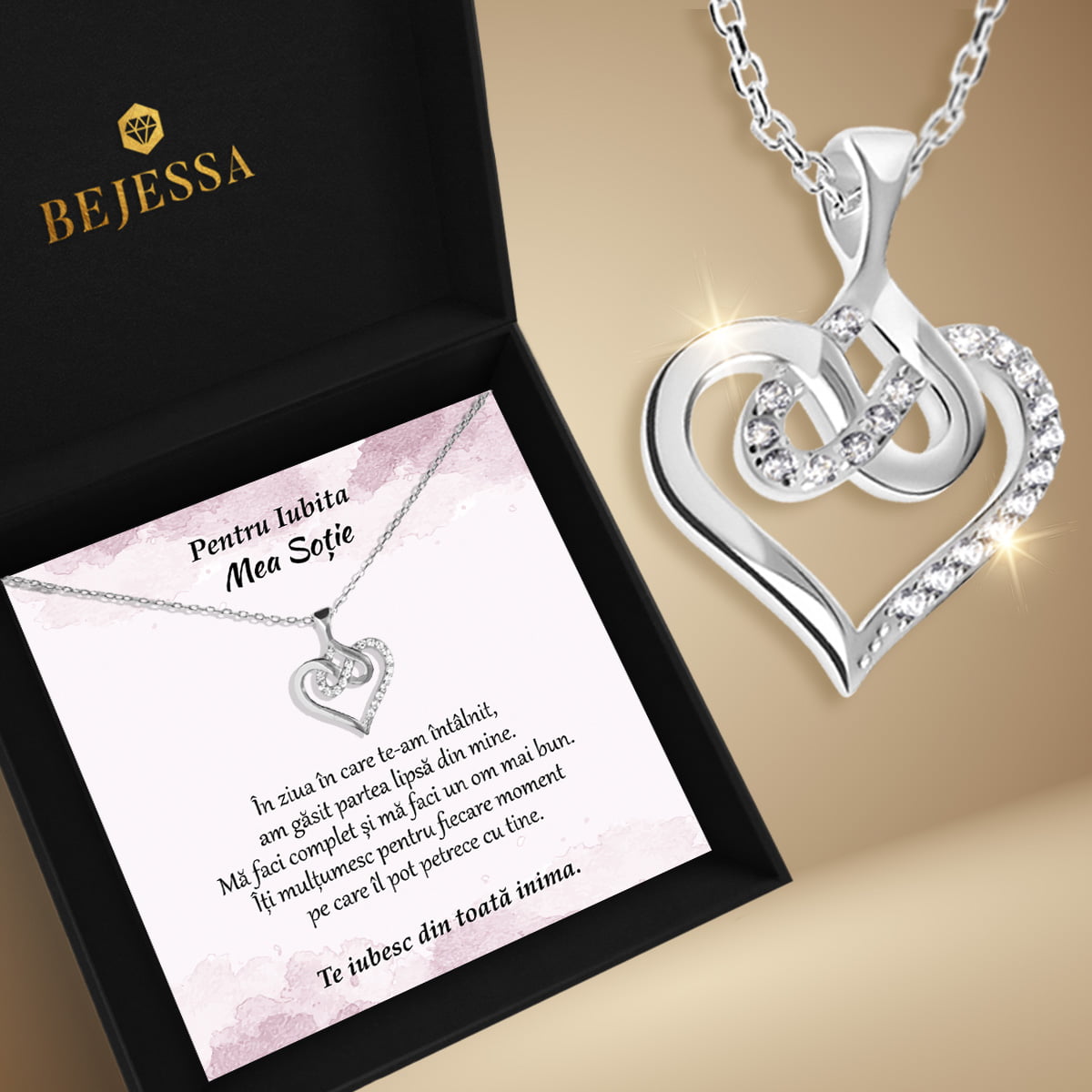 Colier pentru Sotie – Multumesc – Inima infinita Argintiu - eMAG.ro