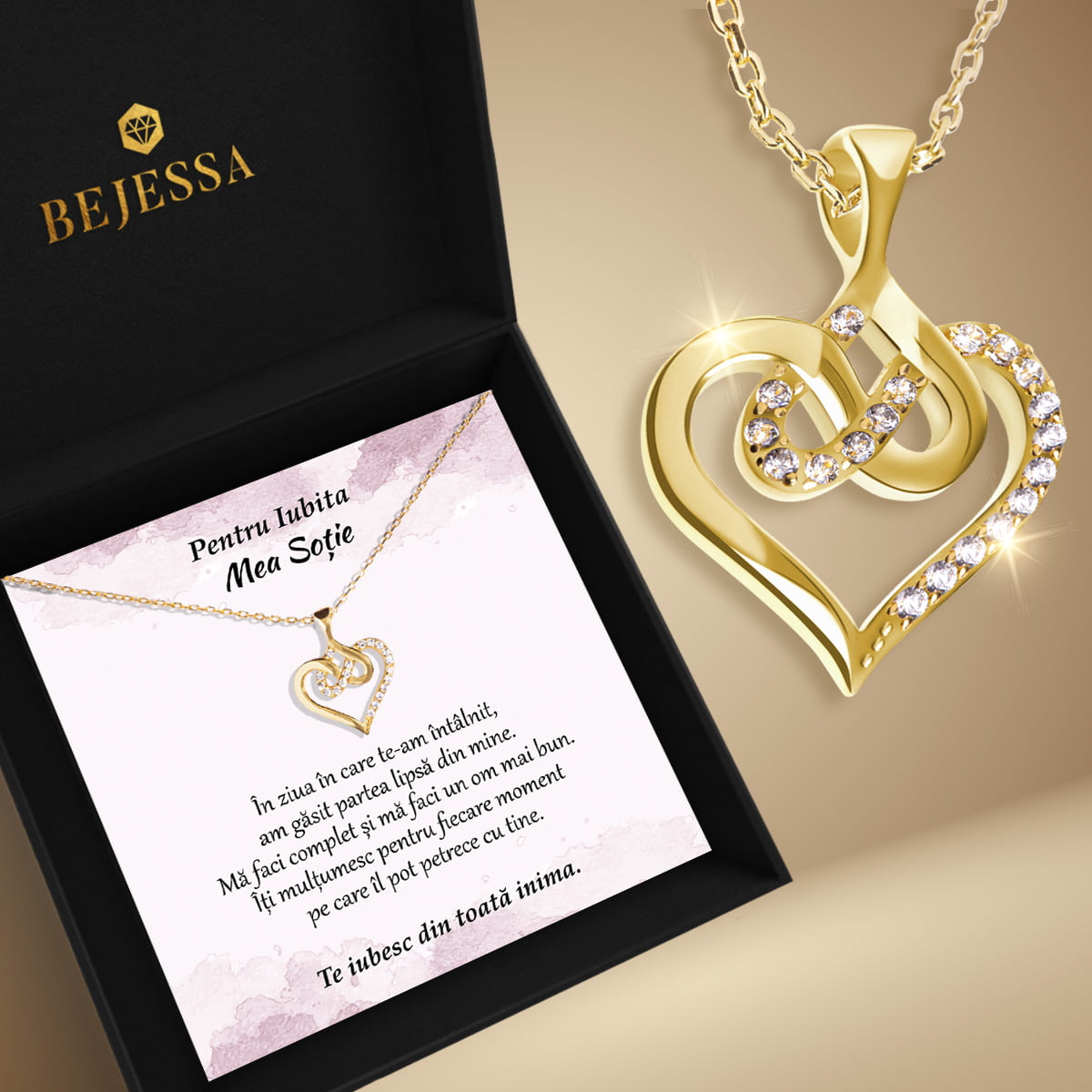 Colier pentru Sotie – Multumesc – Inima infinita Auriu - eMAG.ro