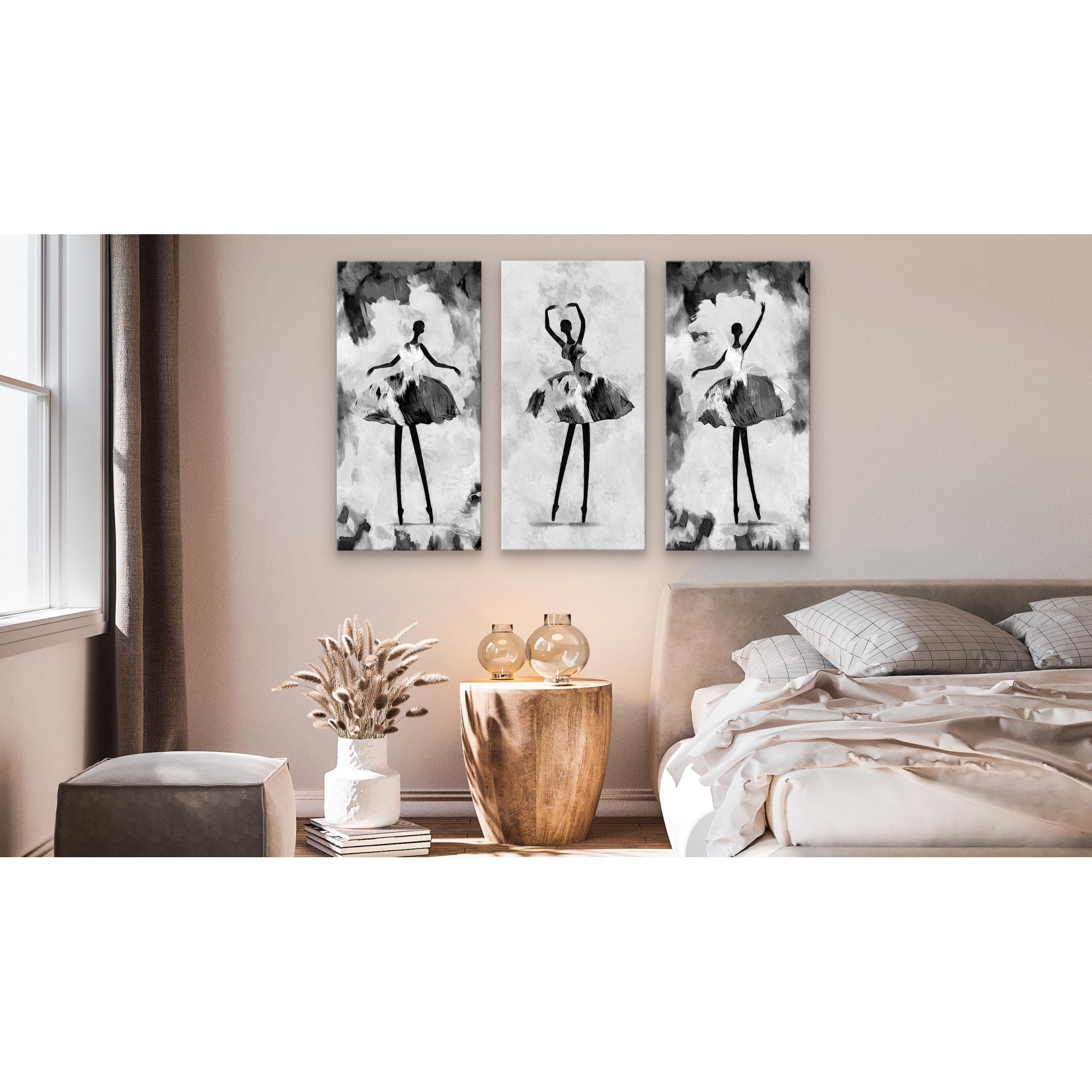 Set 3 tablouri decorative, balerina, dansatoare, decor perete abstract, pentru living 120 cm x ...
