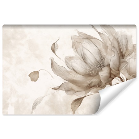 Fototapet floare pe beton, perete bej, floare uscata, decor modern ...