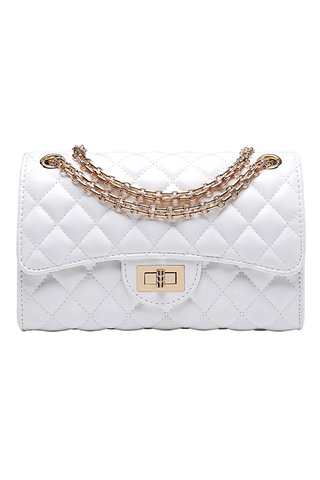 Geanta de umar eleganta, matlasata, cu lantisor metalic Alb - eMAG.ro