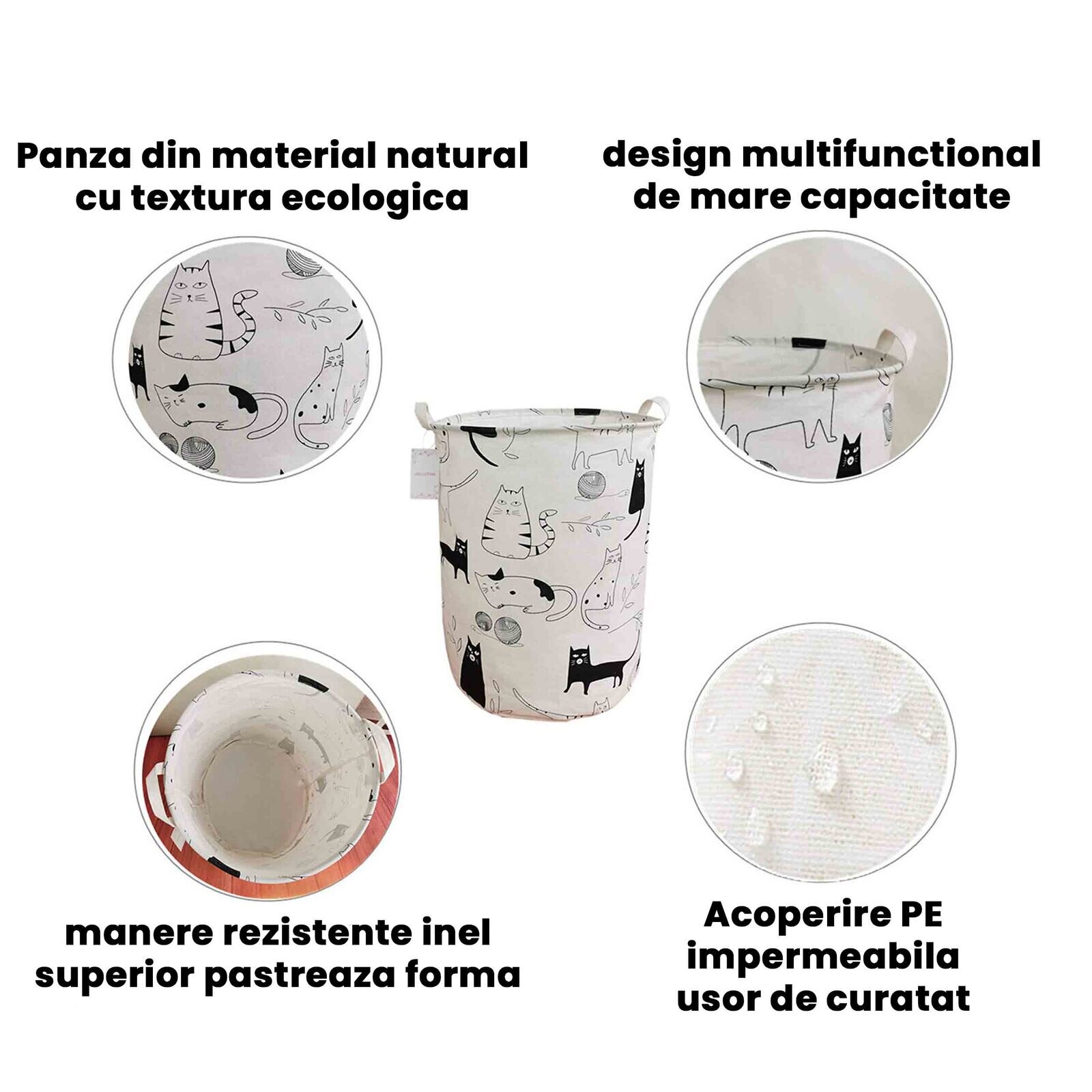 Cos de rufe, Amtok, Pliabil, Storage Large, Bumbac Canvas, cu manere ...