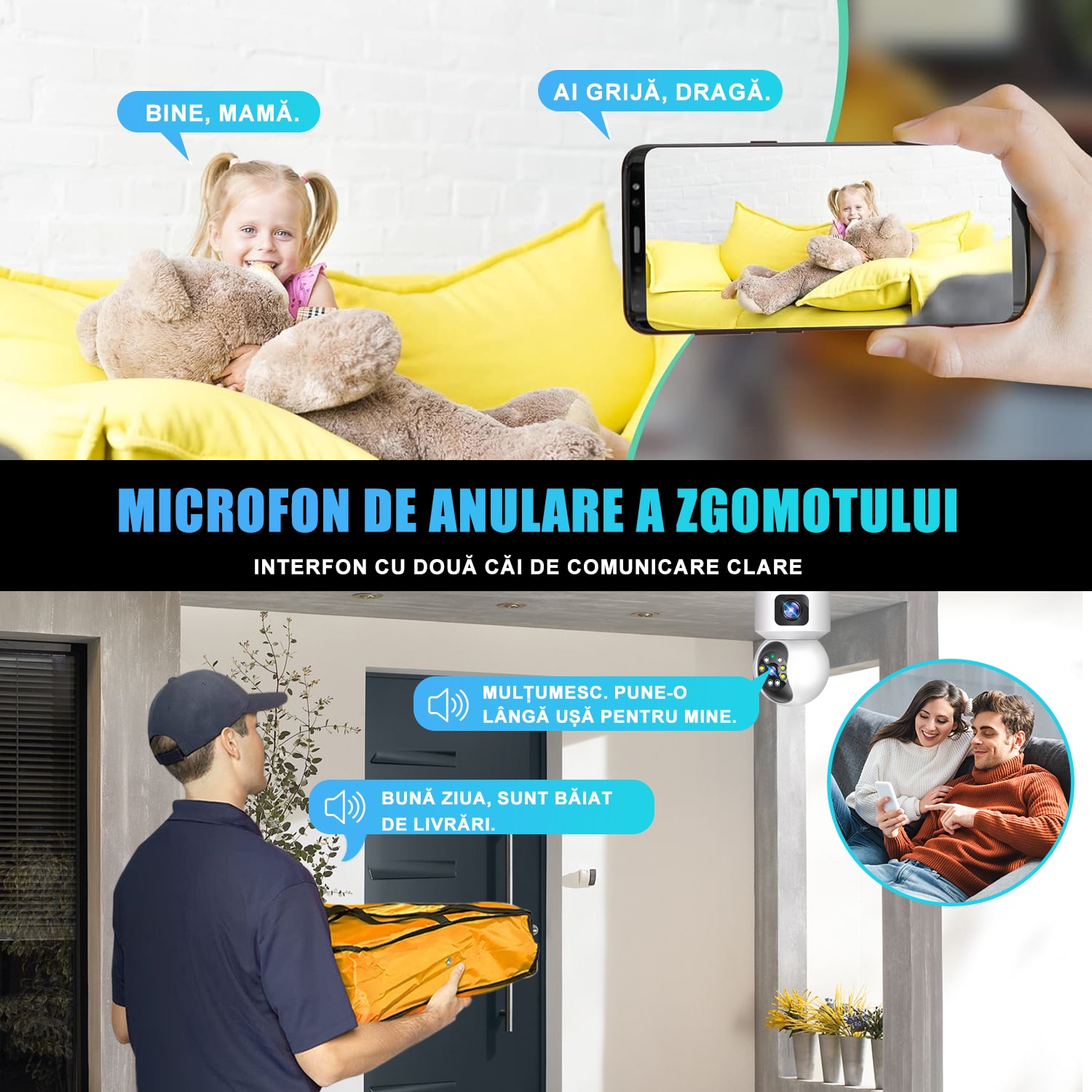 Двойна камера за наблюдение, Xinxu, Full HD 1080P, ротация, нощно ...