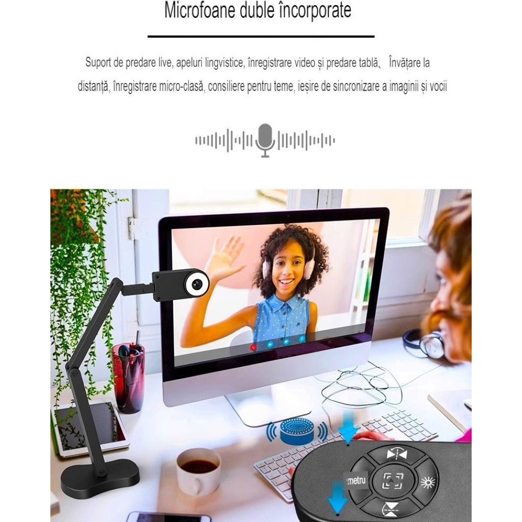 Camera web 4K 72DESI, rezolutie 4096 x 2160, 8 MP, pentru videoconferinte, transmisii live ...