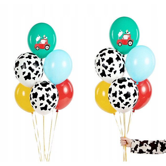 Set baloane aniversare, Ferma, Banner si 5 x betisoare, Multicolor ...