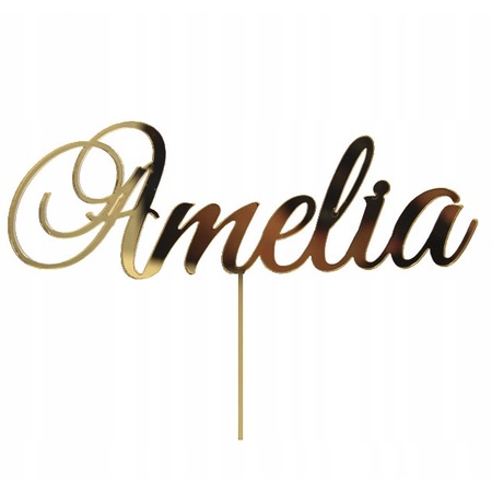 Topper de tort personalizat cu nume, Pexiglas, Inaltime 6 cm, Auriu ...
