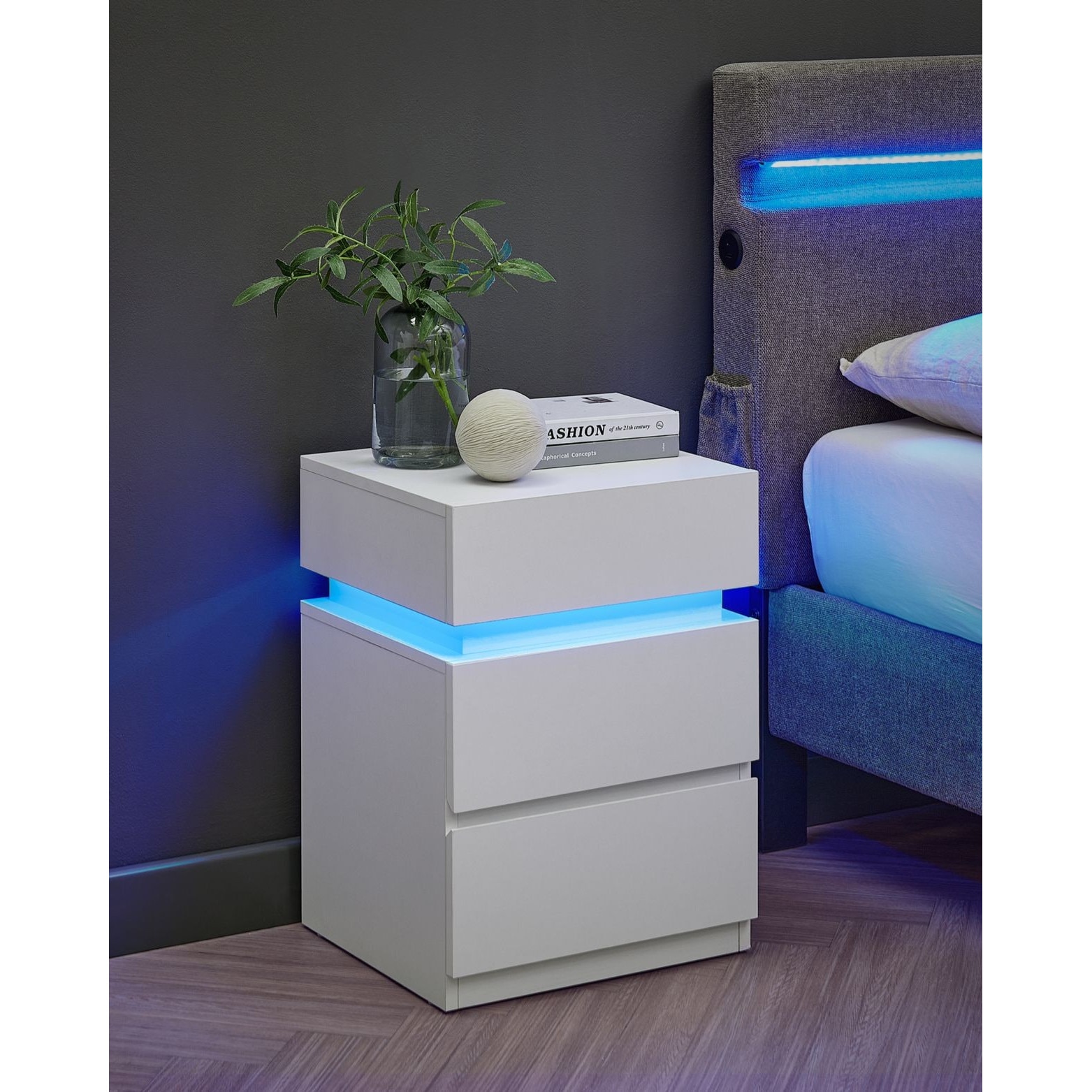 VASAGLE Noptiera din MDF cu iluminare LED, culori si intensitate ...