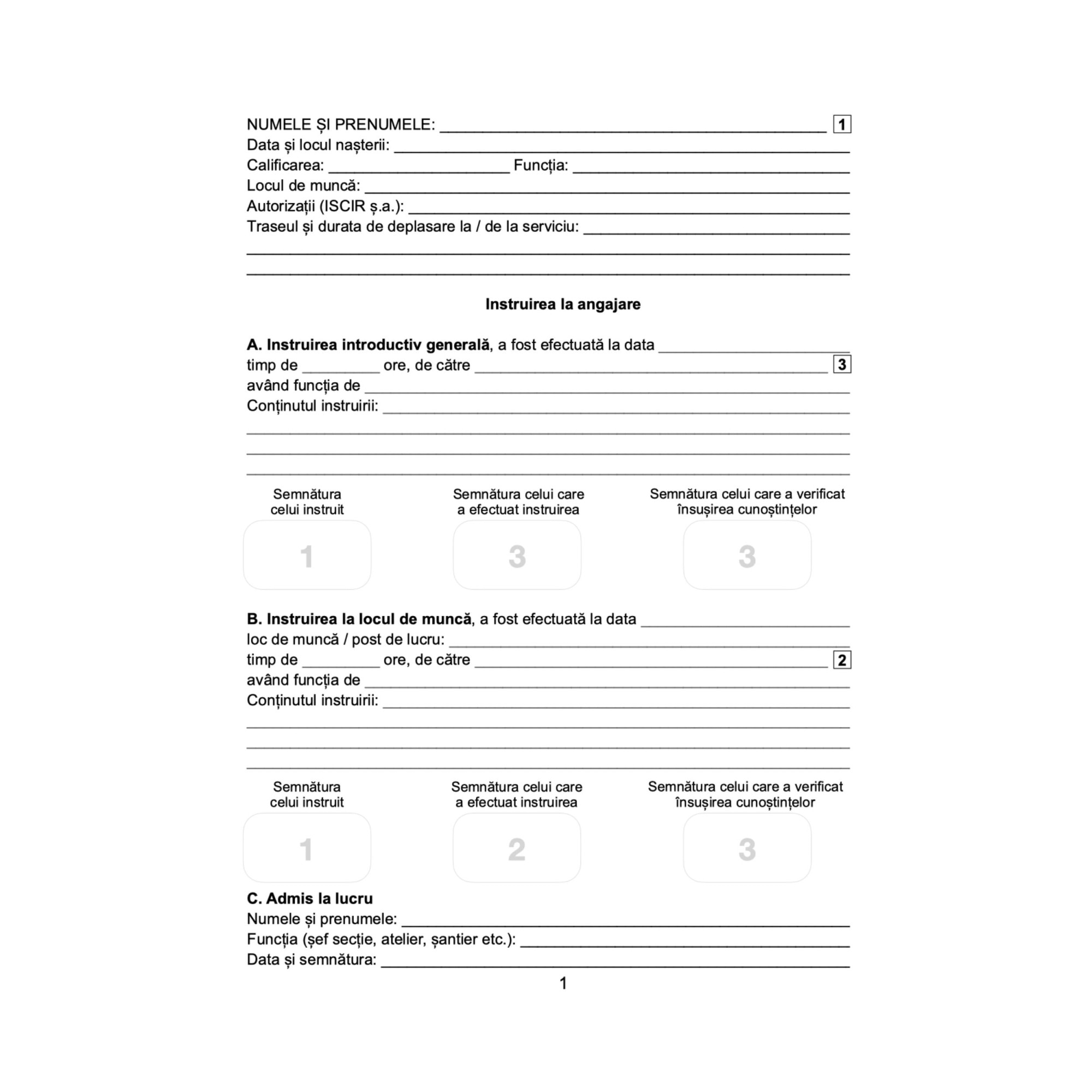 Set fise de instruire, 5 SSM+5 SU, cu declaratie de traseu, teste de ...
