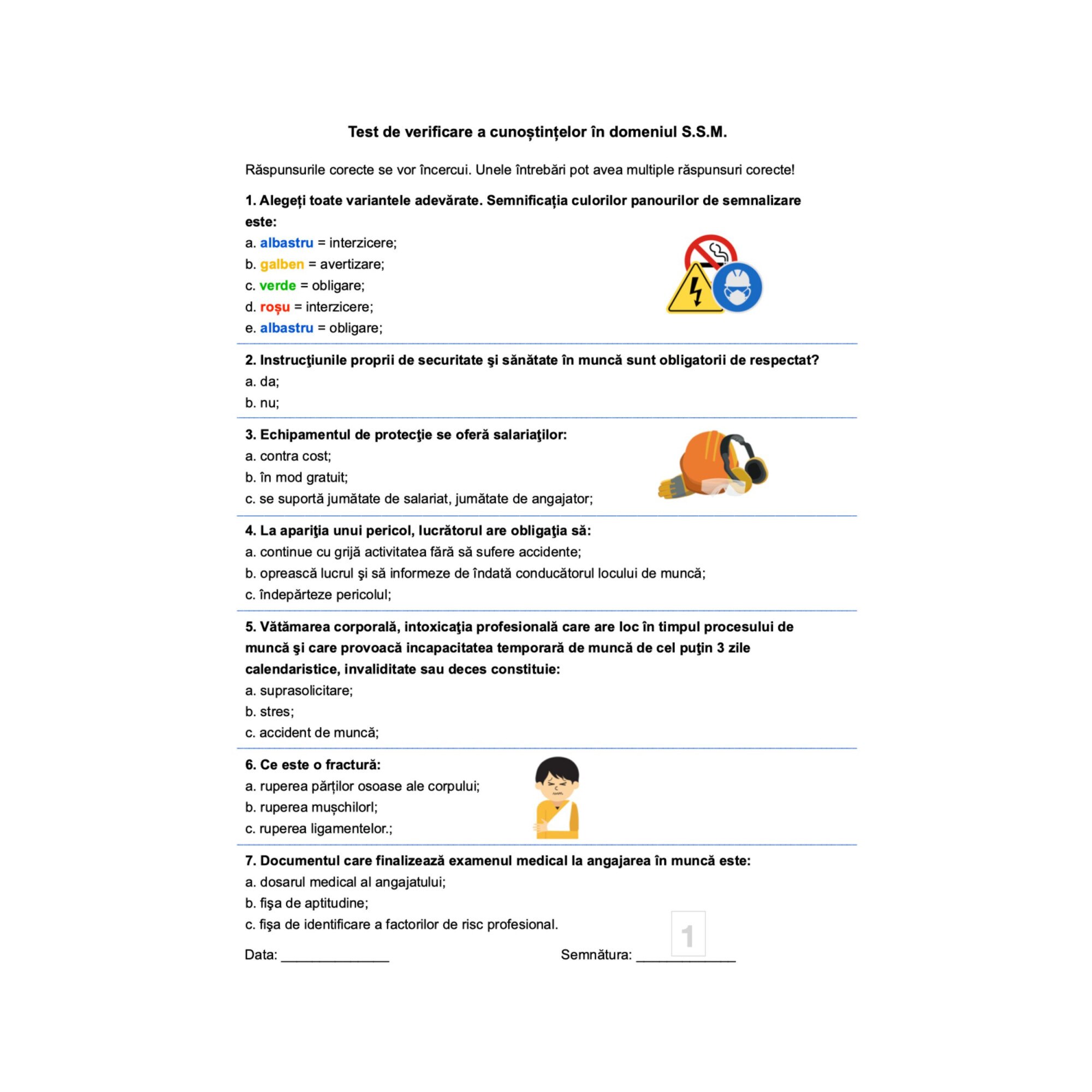 Set fise de instruire, 5 SSM+5 SU, cu declaratie de traseu, teste de ...