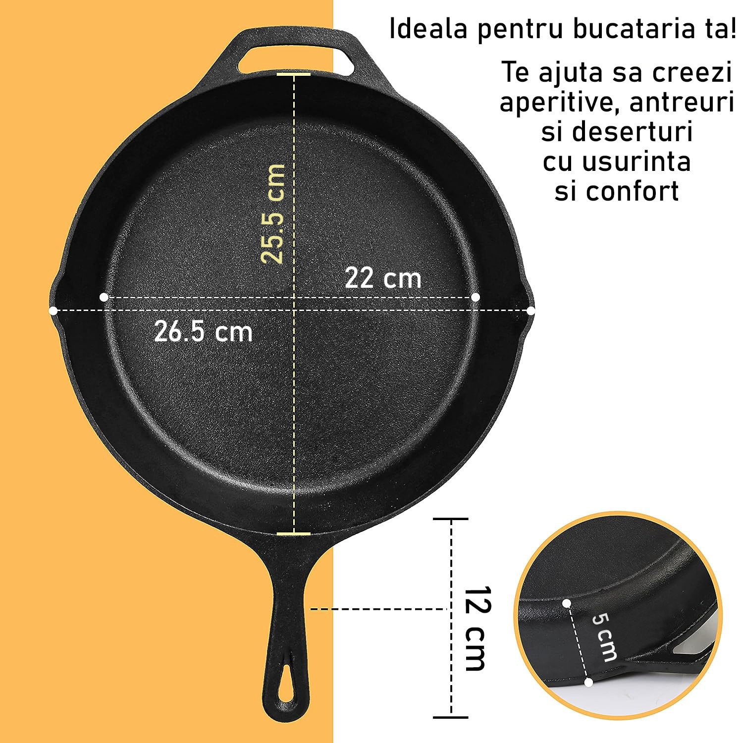 Tigaie fonta ELECAND, cu doua manere si buze de scurgere laterale ...