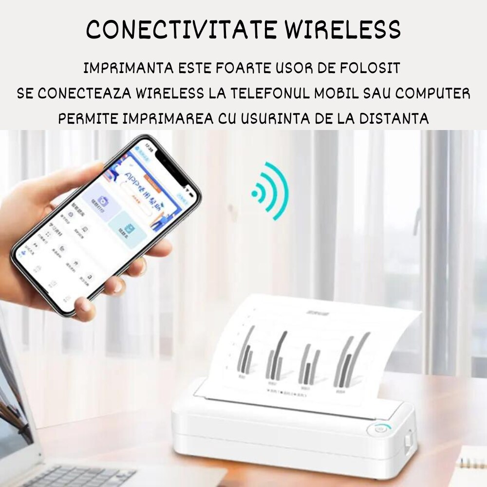 Mini imprimanta termica, portabila, Bluetooth + USB tip C - eMAG.ro