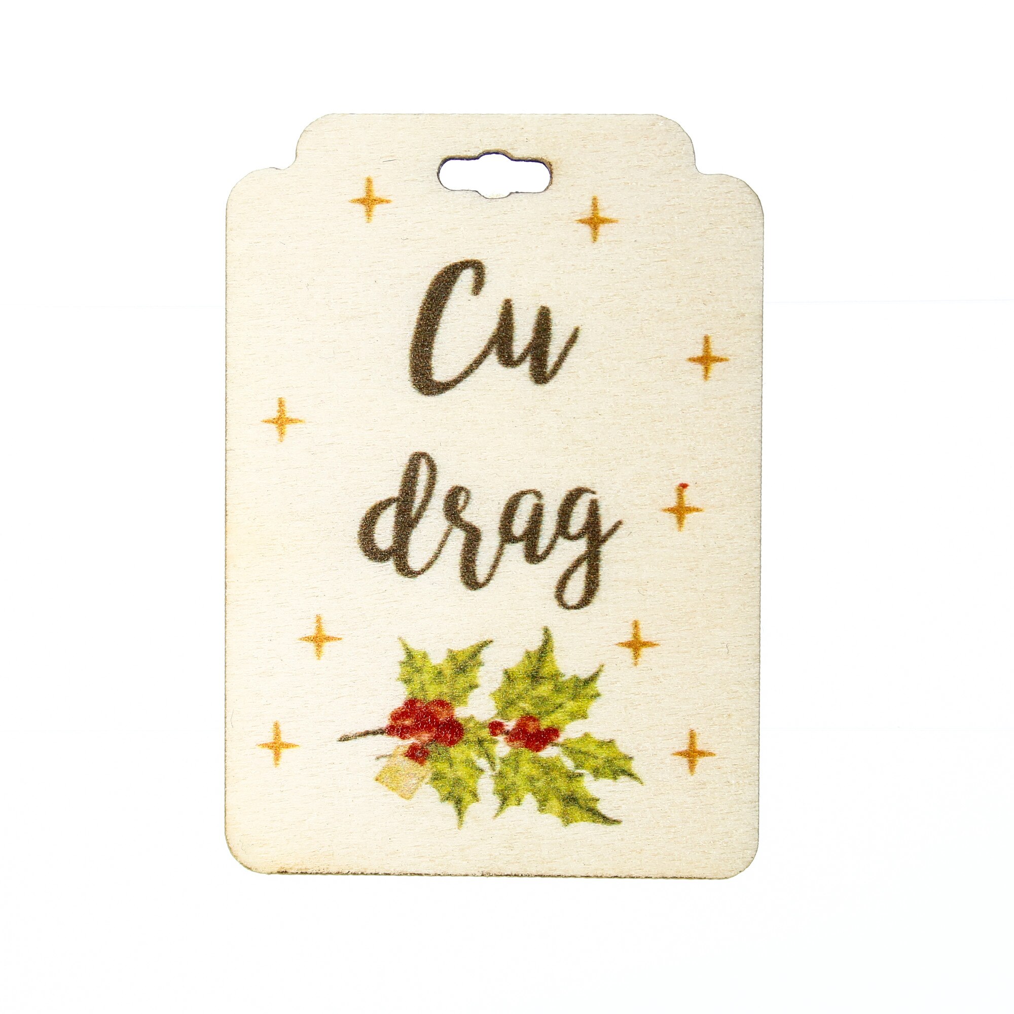 Коледни фигурки, с надпис Cu drag, дърво, комплект от 5 части, щампа от ...