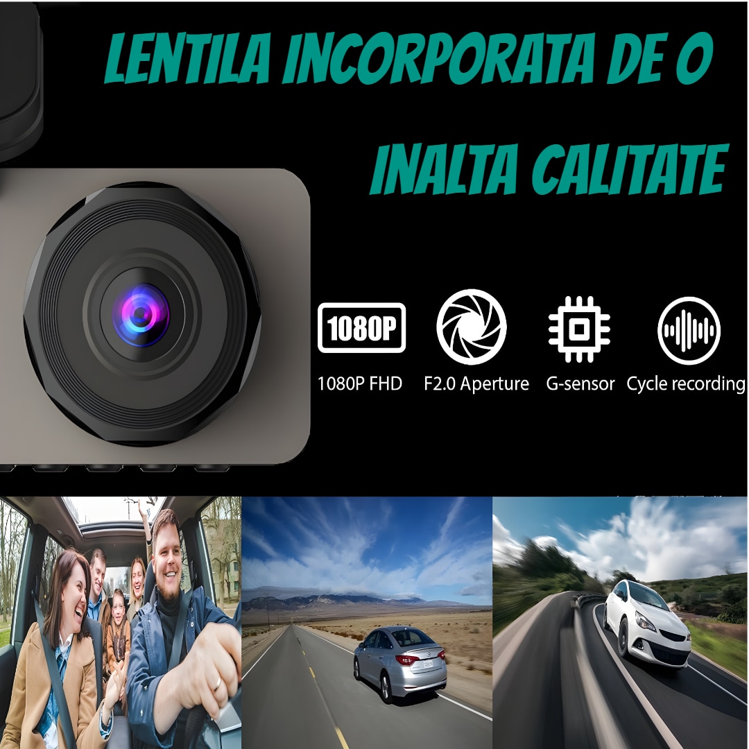 Camera de bord auto DVR tripla, 1080P Full-HD, Ecran IPS 2.35" Unghi ...