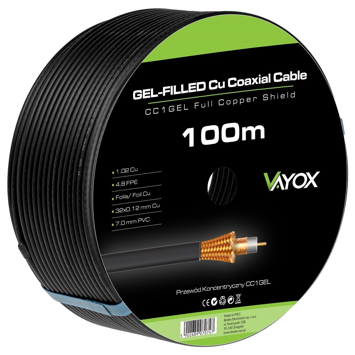 Cablu TV coaxial, Vayox® CC1, Cupru, umplut cu gel, 75 Ohmi, lungime ...