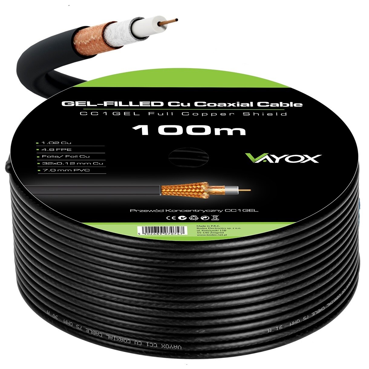Cablu TV coaxial, Vayox® CC1, Cupru, umplut cu gel, 75 Ohmi, lungime ...